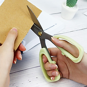 All Purpose 8" Scissors Heavy Duty Ergonomic Comfort Grip Shears Sharp Scissors for Office Home Household (Green)