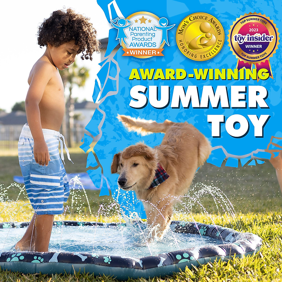 SplashEZ Non Slip Splash Pad for Kids and Dogs, 69’’ Extra Large Sprinkler Kids, Dog Water Summer Toys – Great Outdoor toys toddlers 1-3 ages 4-8 | Wading Pool Backyard