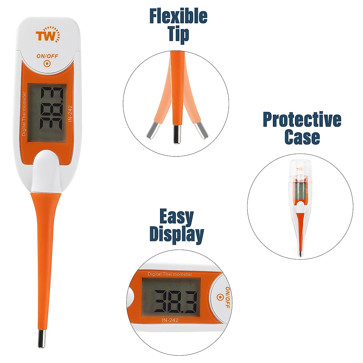Premium Pet Thermometer for Dogs and Cats Animal Owners of Dog Puppy Cat Horse Equine Flexible Digital Rectal Temperature Dog Thermometer Probe with Vets Veterinary Hobdays Chart