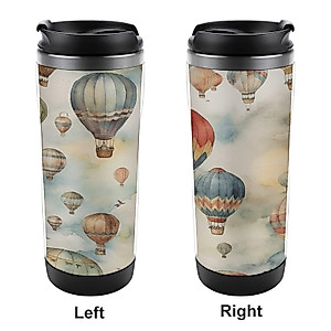 HKMNTGD Travel Coffee Mug, Insulated Tumblers Watercolor Hot Air Balloon Printed Stainless Steel Cups Reusable Stainless Steel Cups Insulated Tumbler with Lid