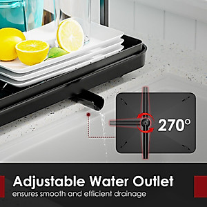 Sakugi Dish Drying Rack - Stainless Steel Dish Rack for Kitchen Counter, 2-Tier Kitchen Organizers and Storage Rack with Drainboard and Cutlery Holder, Large, Black