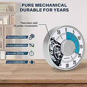 Secura 60-Minute Visual Timer 6-Inch Mechanical Countdown Timers for Teaching, Meeting, Cooking, Working - Timer for Kids with Magnetic Backing, Foldable Legs, Hanging Hole (Blue)