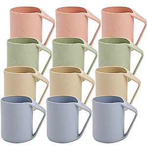 Okllen 12 Pack Wheat Straw Plastic Coffee Cups, 13.5 Oz Healthy Drinking Mugs, Eco-friendly Mugs Party Cups Set for Water, Milk, Juice, Tea, Lightweight, 4 Colors