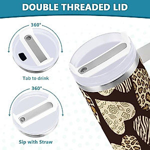 MCHIVER Hearts Animal Skin 40 oz Tumbler with Handle and Straw Stainless Steel Vacuum Water Bottle Leak-proof Travel Coffee Mug Insulated Tumbler for Home Car Office