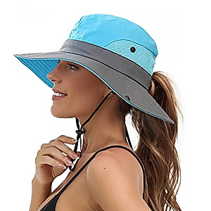 Sun Hats for Women Beach Hat Ponytail Hat Womens Sun Hat Wide Brim Sun Hat Women Sky Blue