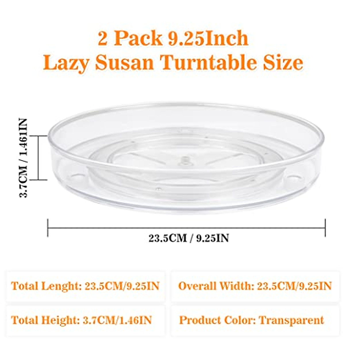 2 Pack Lazy Susan Organizer for Cabinet, 9 Inch Clear Lazy Susan Turntable Organizer for Refrigerator, Rotating Lazy Susan Organizer Tray for Pantry Countertop, Spice Rack Organizer and Storage