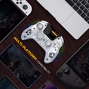 ManbaOne Interactive Screen Wireless Gaming Controller for PC/Switch/iOS/Android,Hall Effect Stick & Trigger,RGB Lighting,Remappable Buttons,1800mAh with Charging Dock (White)