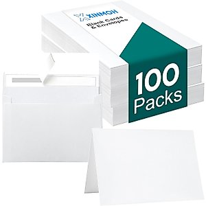100 Pack White Blank Cards and 100 Pack Envelopes 4x6, Note Greeting Cards and Envelopes Set, Folded Cardstock with Self-Seal Envelopes for DIY Greeting Thank you Cards, Invitations in All Occasions