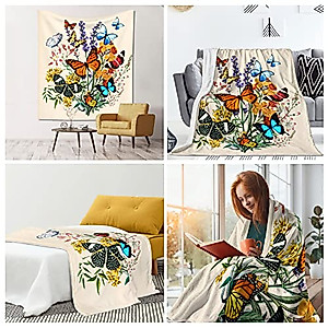 Butterfly Blanket Beautiful Butterfly Throw Blanket Ultra Soft Flannel Vintage Botanical Butterflies Blanket Gifts for Kids Adults 50"X40"