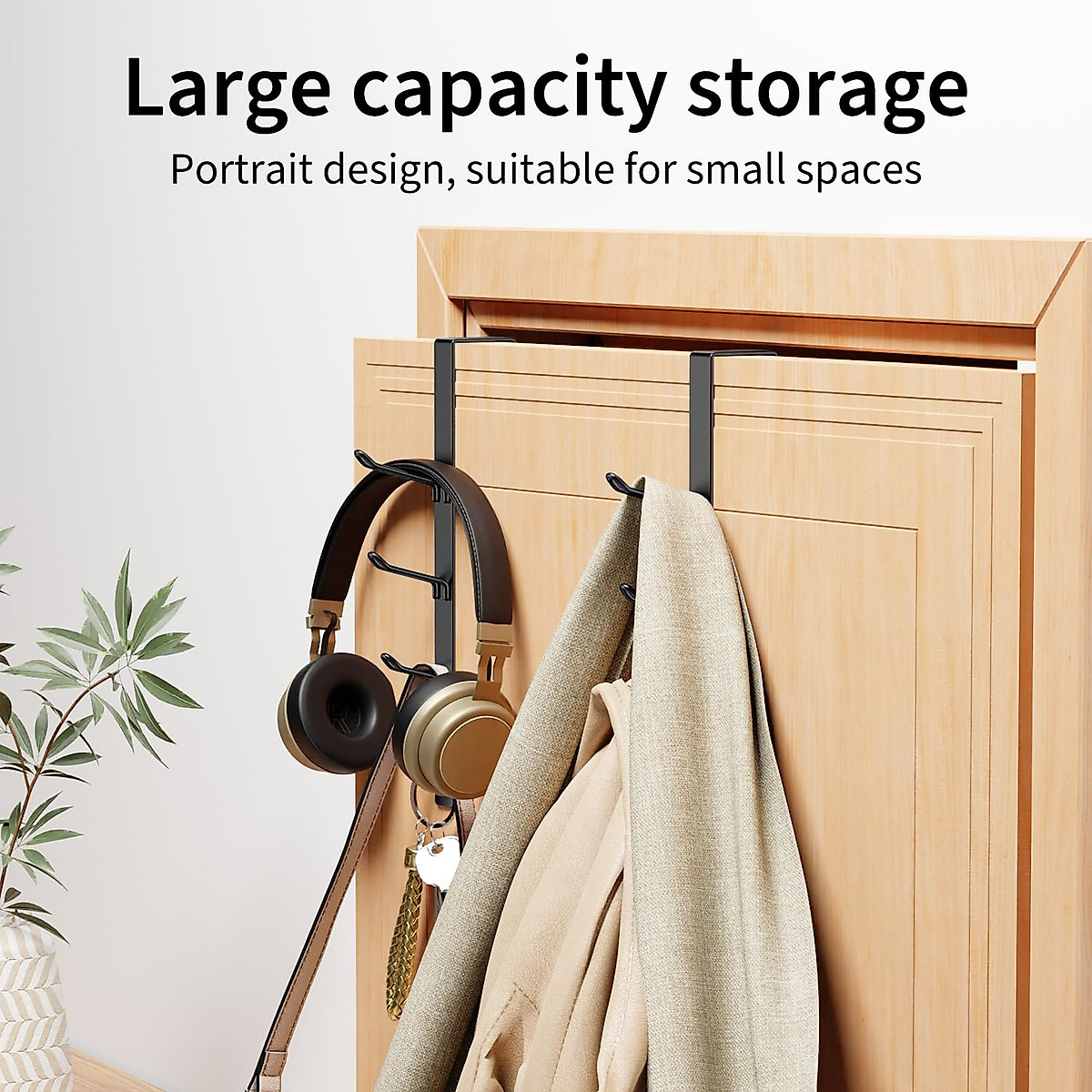 niffgaff 8 Hook Over The Door Hooks, Vertical Over The Door Towel Rack, Over Door Hook, Over The Door Hanger, for Towel and Clothes Hangers, Black, 2 Pack,12.28“