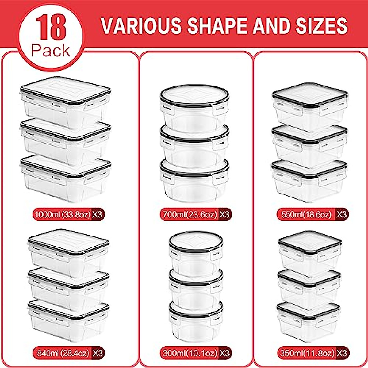 Skroam 36 Pack Food Storage Containers with lids (18 Airtight Kitchen Storage Containers & 18 Lids), Plastic BPA-Free Meal Prep Container for Pantry Organizers and Storage with Free Labels & Marker