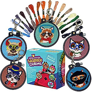 Cats 5 Stamped Cross Stitch Kits for Kids.Needlepoint Kits for Beginners. Embroidery Kit for Kids. Crossstitch Kit for Beginners and Girls (Cats)