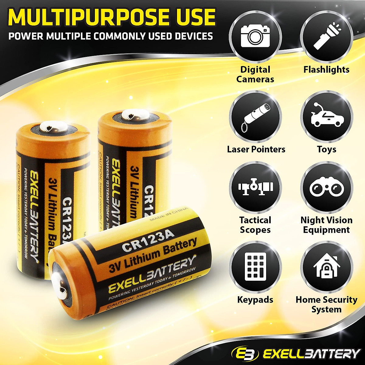 (4-Pack) 3.0V Exell EB-CR123A Lithium Battery | Highest Capacity ON The Market 1700mAh| Fits Honeywell 5816, 5816MN, 5819, 5815, 5817CB, 5817 Replaces VL123A EL123A, EL123AP, VL123A, CR123