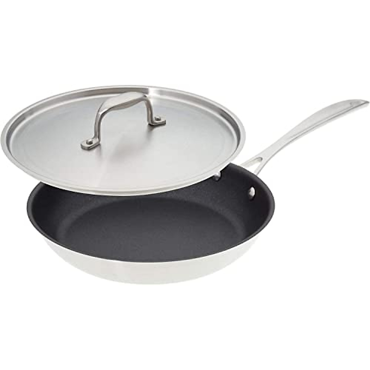 American Kitchen - 10 inch Premium Nonstick Skillet & Frying Pan, Stainless Steel, Durable Coating, PFOA-Free, with Cover, Made In America
