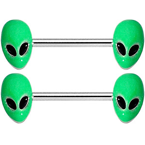 Body Candy 14G Nipplerings Piercing Steel 2Pc Glow in the Dark Green Aliens Nipple Ring Set 14m