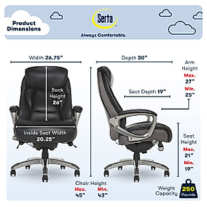 Serta Executive Office Smart Layers Technology, Leather and Mesh Ergonomic Computer Chair with Contoured Lumbar and ComfortCoils, Opportunity Gray