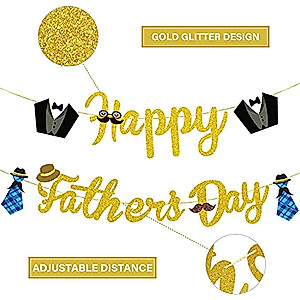 Partyprops Happy Father's Day Banner Gold Glitter - Father's Day Decorations - Fathers Day Party Decorations - Father's Day Bunting Banner - Fathers Day Garlands - Fathers Day Family Photo Backdrop