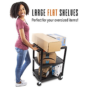 Stand Steady Tubstr 3 Flat Shelf Printer Cart, Compact and Heavy-Duty Utility Storage - Supports up to 300 lbs, Great for Home, Office, Warehouse, 28 x 18 in Tool Table, Moves Cargo Easily (Black)