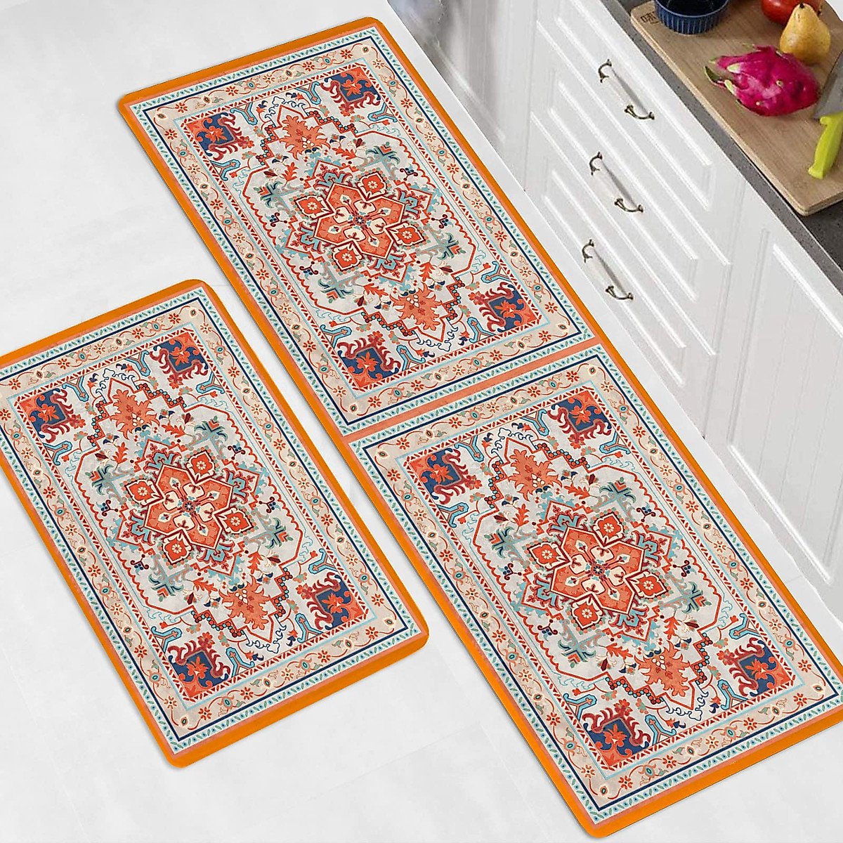 OBUSATT Boho Anti Fatigue Kitchen Rug and Mat Non-Slip Washable Boho Farmhouse Mats, Waterproof, Easy Clean Thick Kitchen Mat Set for Home, Office, Sink, Laundry Floor
