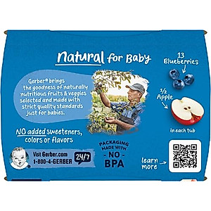 Gerber Baby Food Apple Blueberry, 4 Oz, 2 Ct Tubs