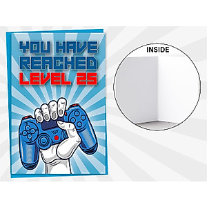 25th Birthday Card, You Have Reached Level 25, Greeting Card for Twenty-Five Year Old Gamer Birthday Gift for Adult Son or Daughter, For Him Her Grandson Granddaughter, Blue