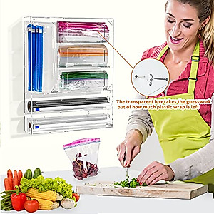 PILIPILI Acrylic 6 IN 1 Foil And Plastic Wrap Dispenser With Bag Storage Organizer for Kitchen Drawer, Food Storage Bag Holder, Compatible With Wrap, Foil, Gallon, Quart, Snack Bags
