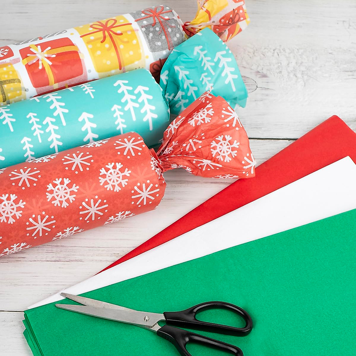 ARTLYMERS Tissue Paper for Gift Bags and Gift Wrapping, 120 Sheets White Red Green Tissue Paper for Christmas Gift Packaging, Arts Decor Crafts Making