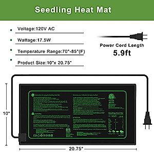 Seedling Heat Mat - KOKOPRO Durable Waterproof Heat mat for Plants Warm Hydroponic Heating Pad for Indoor Home Gardening Seed Starter MET Standard 10" x 20.75"