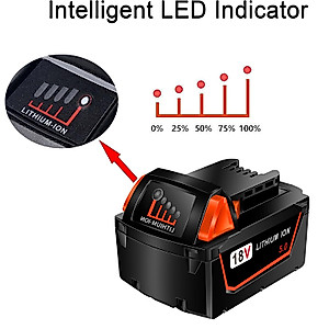 2PACKS 5.0Ah Lithium Battery Replace for Milwaukee M18 Battery 48-11-1850 Cordless Power Tools Batteries and Battery Charger for N14-N18 Charger