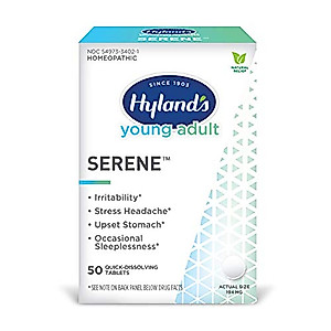 Hyland's Stress and Tension Headache Relief Hyland’s Young Adult Serene Relief Feelings Anxiety Quick Dissolving Tablets, 50 Count