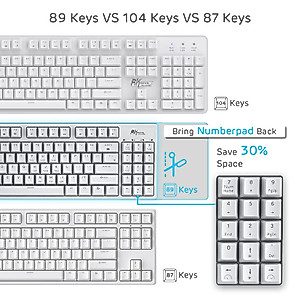 RK ROYAL KLUDGE RK89 85% Triple Mode BT5.0/2.4G/USB-C Hot Swappable Mechanical Keyboard, 89 Keys Compact Mechanical Keyboard with Detachable Frame & Software (Hot-Swappable Red Switch, White)