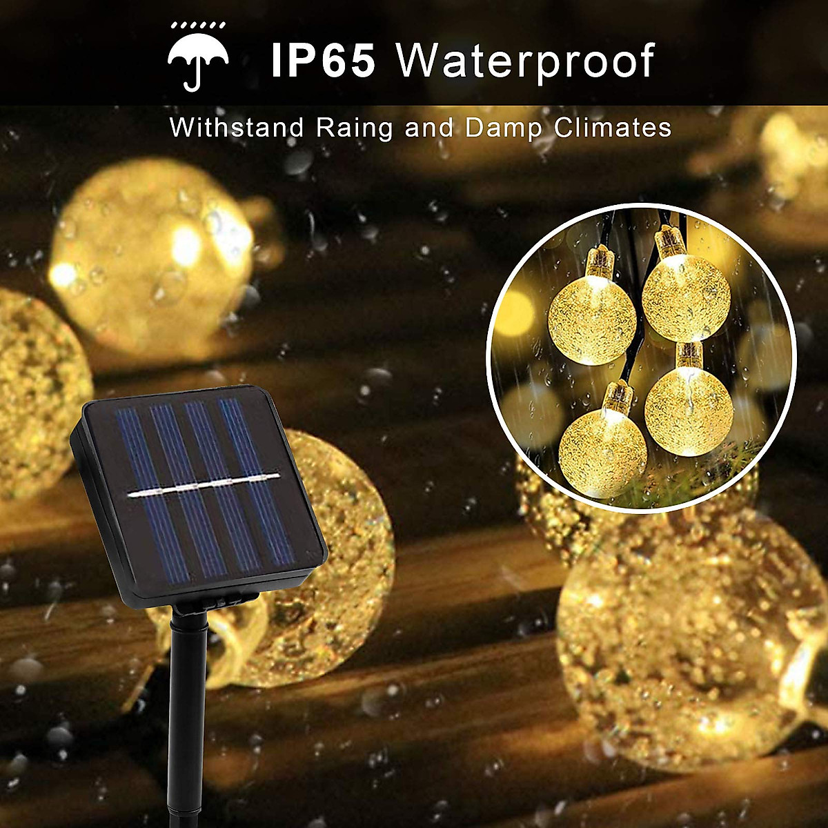 Solar Globe String Light 100 LED 39FT Outdoor Patio Lights , Waterproof & 8 Modes for Christmas,Halloween,Yard Party, Garden,Wedding,Home (Warm Yellow)