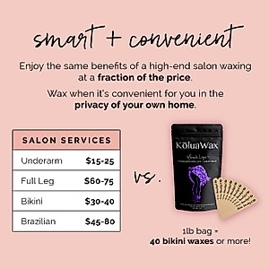 KoluaWax Hard Wax Beads for Hair Removal – Coarse Hair Formula – Face, Brazilian, Underarms, Back Chest, Bikini Waxing – Lavender Bliss, 1lb Refill for Wax Warmers & 10 Large Applicator Sticks