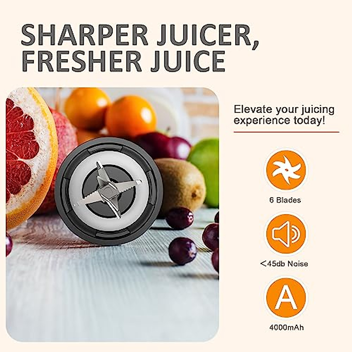 BESNOOW Portable Blender, Personal Blender for Shakes and Smoothies, 4000mAh USB Rechargeable, BPA Free 15.2 Oz 450ML Juicer Cup with 6 Blades and Lid, Portable Juicer for Kitchen/Travel/Gym(Black)