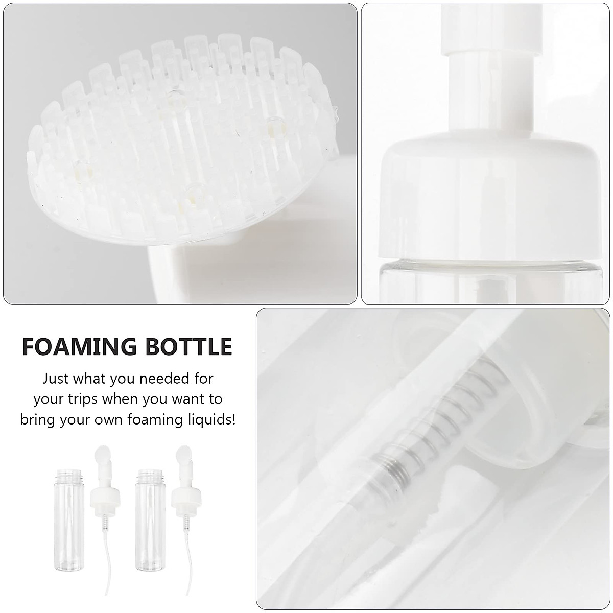Lurrose Foaming Bottle with Brush, 200ml Plastic Mini foaming soap Dispenser Pump Dispenser Bottle sub Bottle Empty Facial foaming Bottle for Shampoo, Liquid, Oil, 2pcs