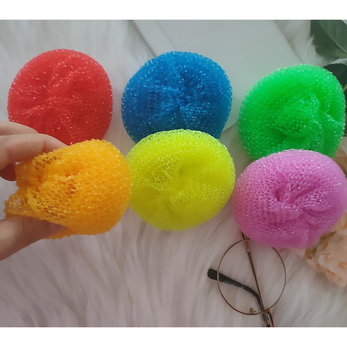 Plastic Dish Scrubbers for Dishes, Non Scratch Nylon Pot Round Scrubber Scouring Pad for Cookware, Colorful Mesh Scouring Dish Pads Scrubbers (18 Pack)