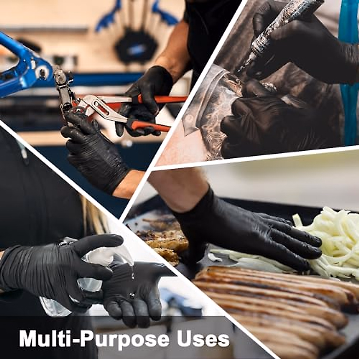 Hyunshuo Nitrile Gloves Black Puncture Resistance Disposable Gloves, 5 Mil Latex Free Powder Free Food Prep Work Gloves, High Durability for Cooking, Cleaning, Gardening (Box / 100)