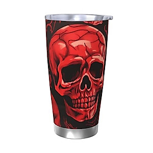EKPRAVDKTF Red Skulls 20oz Insulated Stainless Steel Tumbler With Lids And Straws, Double Wall Vacuum Travel Coffee Mug, Thermal Cup For Cold & Hot Drinks, Reusable Metal Straw & Brush