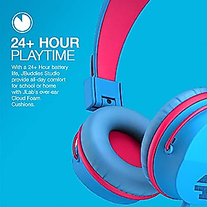 JLab JBuddies Studio On-Ear Kids Wired Headphones | Toddler Headphones | Kid Safe | Studio Volume Safe | Volume Limiter | Folding | Adjustable | Noise Isolation | with Mic (Cotton Candy)