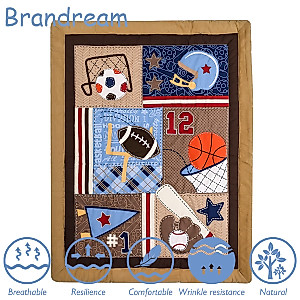 Brandream Crib Bedding Sets for Boys Happy Friends and Family Time - Sport Bedding Set | 3-Piece Nursery Set | Baby Quilt, Fitted Crib Sheet, Crib Skirt Included