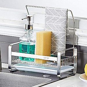 Sponge Holder - Kitchen Sink Organizer - Sink Caddy - Sink Tray - SUS304 Stainless Steel Soap Holder,9.45 x5.15 x8.1 inches,Large Size