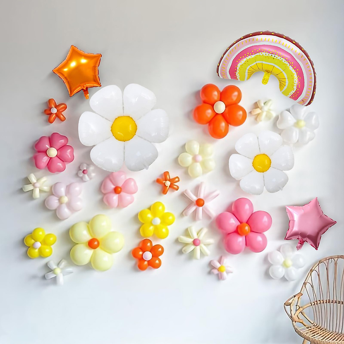 Daisy Groovy Balloon Boho Rainbow Balloon Groovy Birthday Party Decorations Daisy Flower Star Foil Balloons for Groovy Party Supplies Two Groovy Birthday Baby Shower Decor Supplies