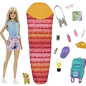 Barbie It Takes Two Doll & Accessories, Malibu Camping Playset with Doll, Pet Puppy & 10+ Accessories Including Sleeping Bag