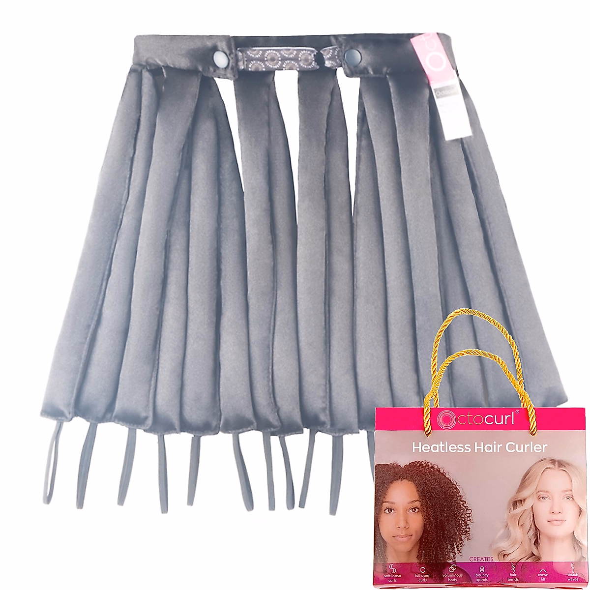 Octocurl Satin Hair Curlers - Heatless Curls Overnight - Headband Curlers for Medium Length Hair (Satin - Black)