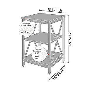 Coral Flower 3-Tier Modern Home Decor Accent Nightstands,Stoneford End Table with Shelves for Living Room, Bedroom, Balcony Family and Office,Dark Walnut.