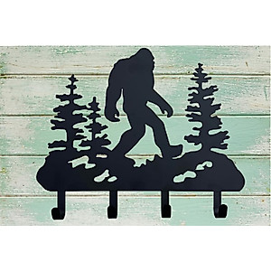 Top Brass Bigfoot Sasquatch Metal Wall Hooks - 4 Strong Hooks for Keys, Caps, Jackets, Bags - Rustic Cabin, Lodge, Mountain Art Decor