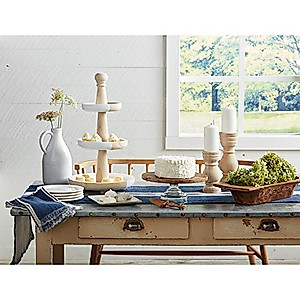 Mud Pie Wood Glass Cake Stand Set, 4 3/4" x 12" Dia | Server 8", Brown