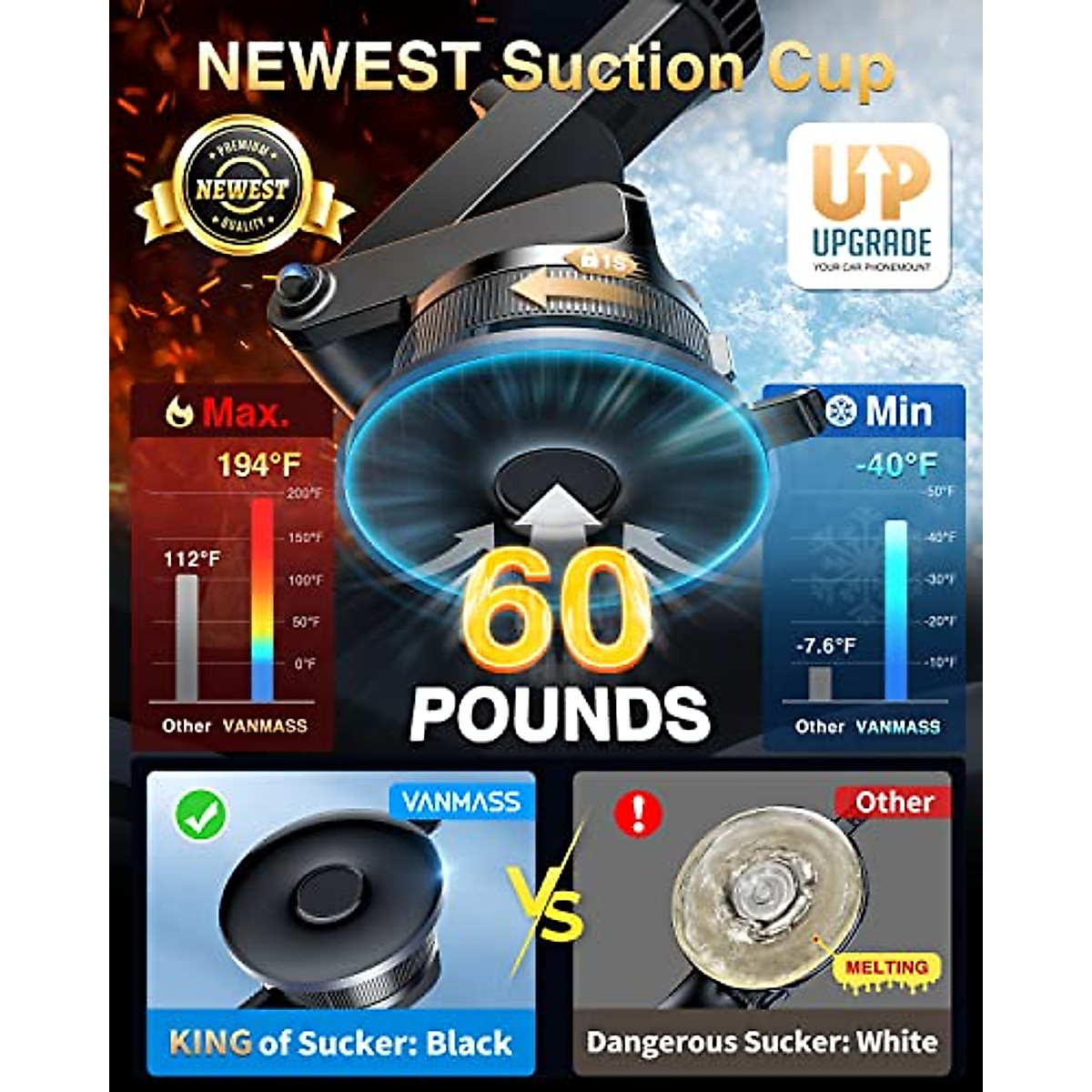 VANMASS TOP Car Phone Holder [Military-Grade Suction & Vent Clip] Cell Phone Mount for Car Dashboard Windshield Vent, Truck Automobile Cradles Dash Stand Bracket for iPhone 14 Pro Max 13 12 11 Android