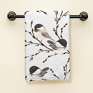 HGOD DESIGNS Bird Hand Towels,Willow Branches and Birds Black-Capped Chickadee 100% Cotton Soft Bath Hand Towels for Bathroom Kitchen Hotel Spa Hand Towels 15"X30"