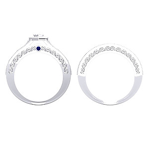 Dazzlingrock Collection 14K Round Blue Sapphire & White Cubic Zirconia CZ Engagement Ring Set, White Gold, Size 7